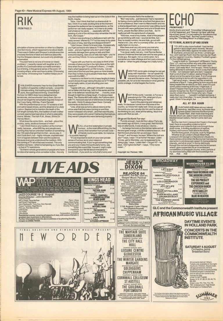 Rik with a Silent P – NME 1984 – Rik Mayall Scrapbook